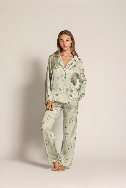 Button Up Satin Pyjama with Lace | Nai Lingerie